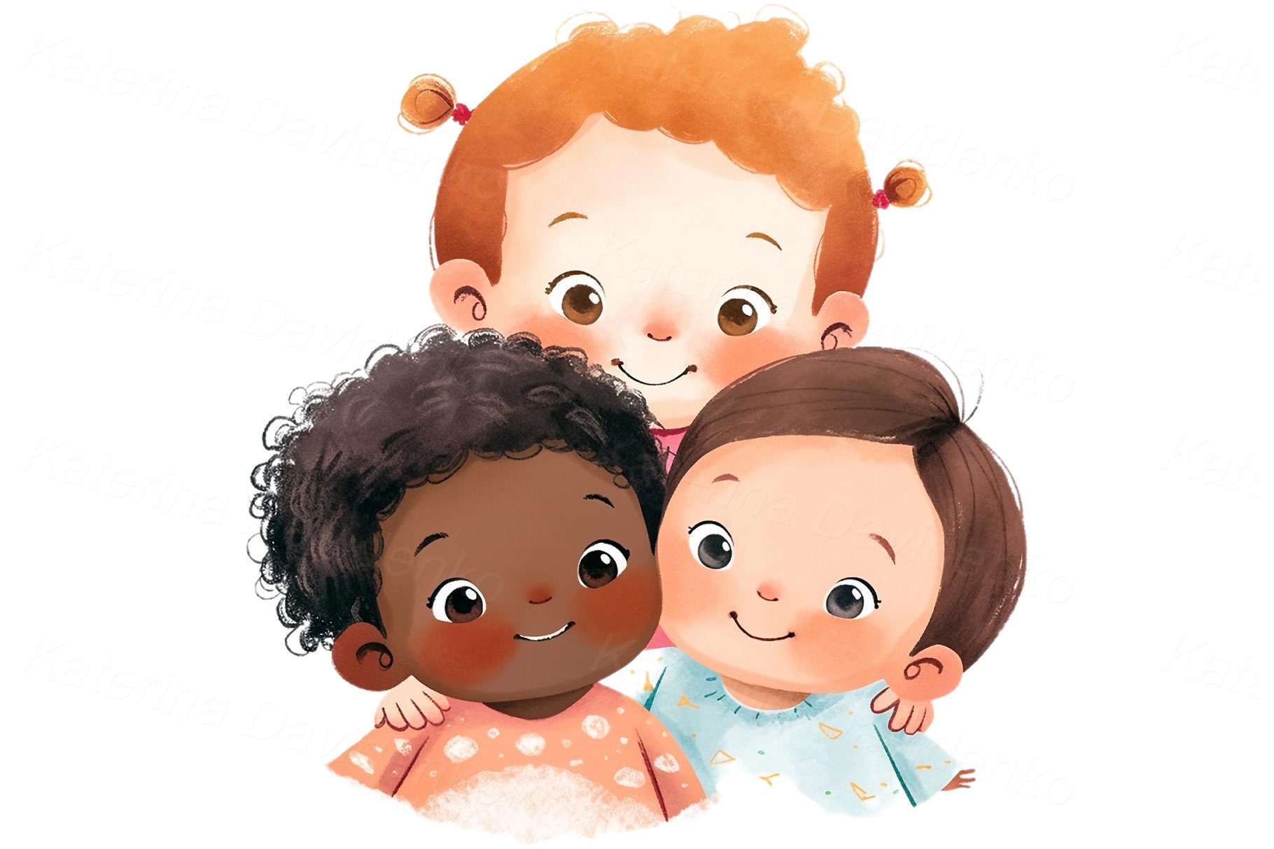 Collection of Groups of Smiling Little Children. Cartoon Multiethnic ...