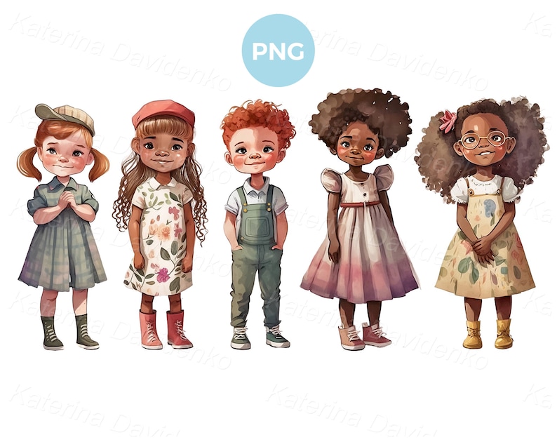 Set of Cartoon Little Girls in Casual Summer Clothes Standing - Etsy