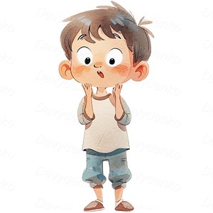 Big PNG Set of Watercolor Kids Clipart Children Face Expressions Kids ...