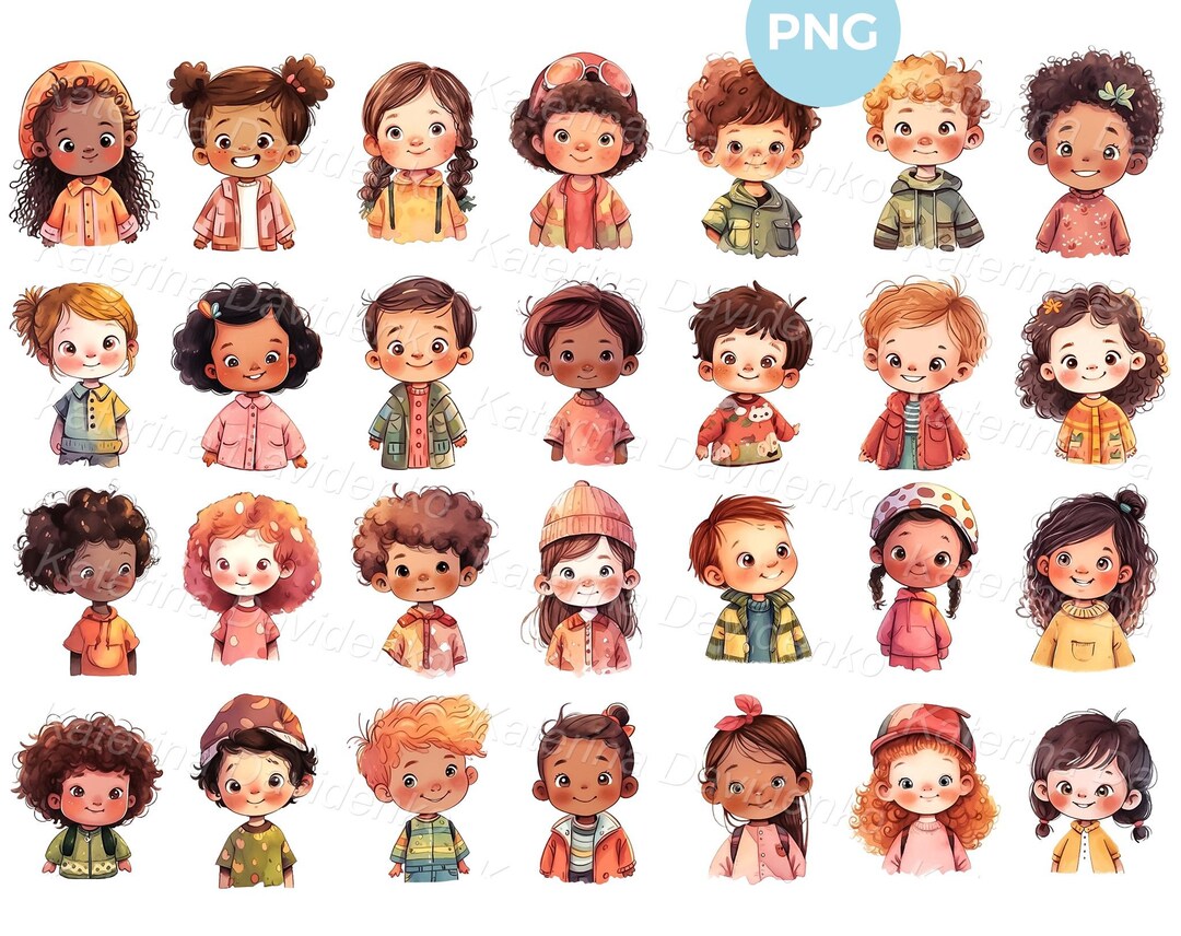 Cartoon Kids Clipart, Transparent PNG Isolated Illustrations, Cute ...