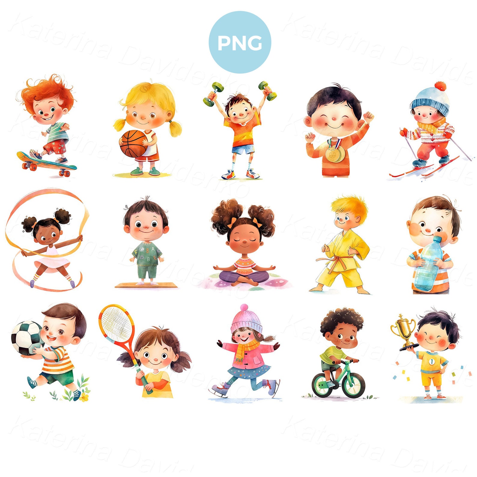 Set of Cartoon Kids Doing Different Sport Activities PNG Clipart ...