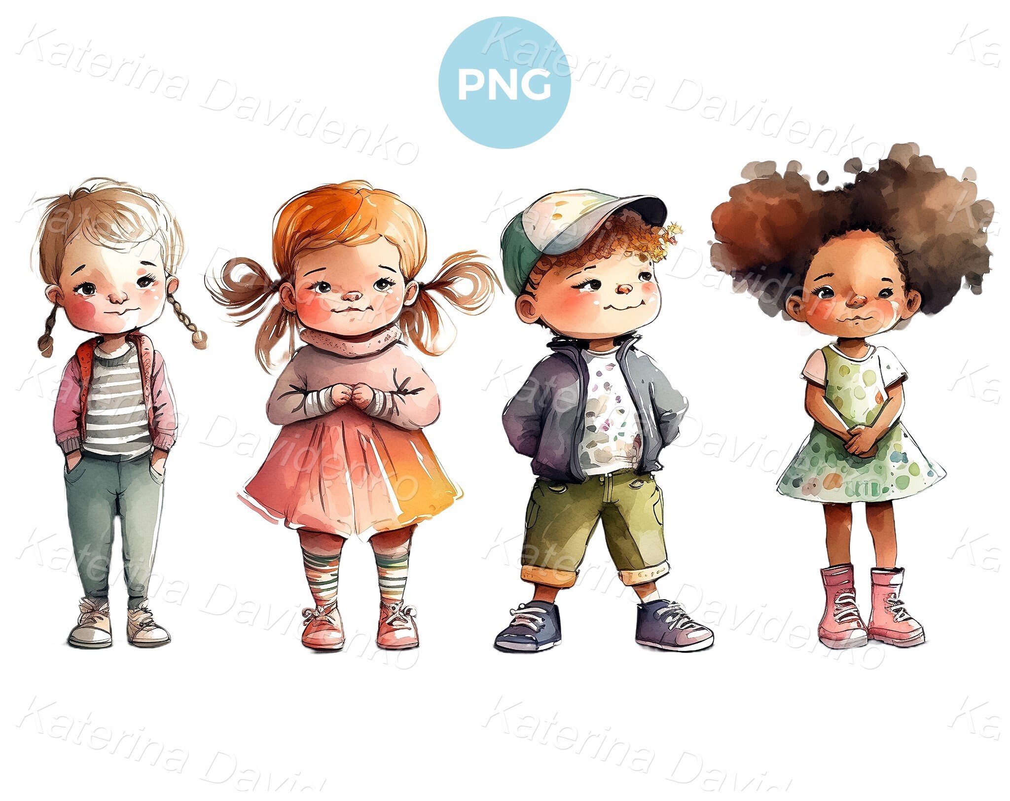 Little Cartoon Children PNG Clipart. Cute Happy Girls and Boy Standing ...