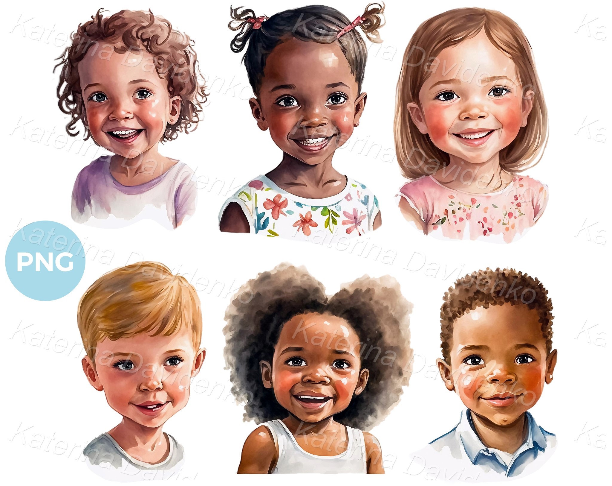 Set of Kids Portrait of Different Nationalities, Children Face PNG ...