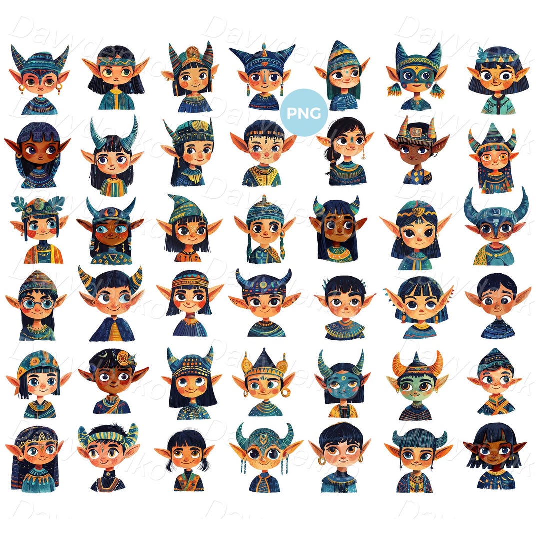Cute Elf Characters Clipart, Fantasy Kids Portraits PNG Set - Etsy