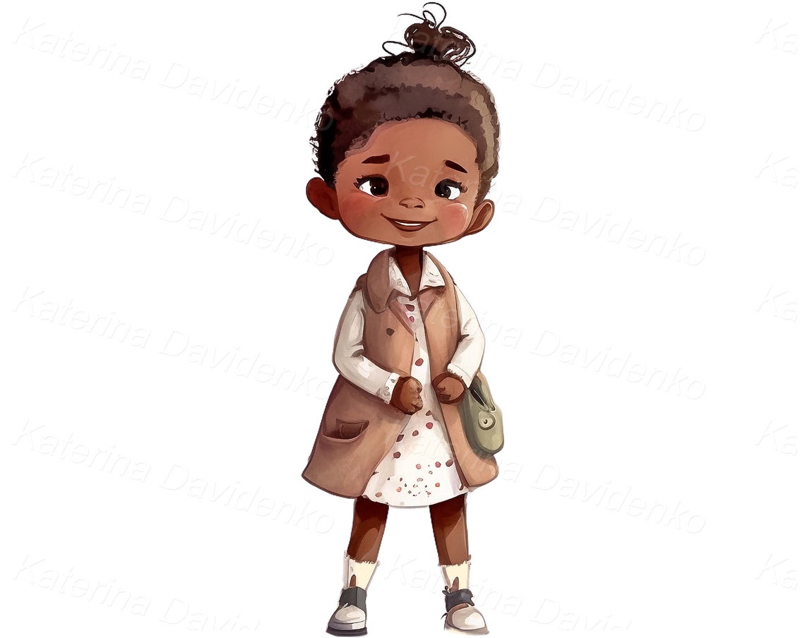 Smiling Cartoon Watercolor Little Kids in Spring Casual Clothes ...