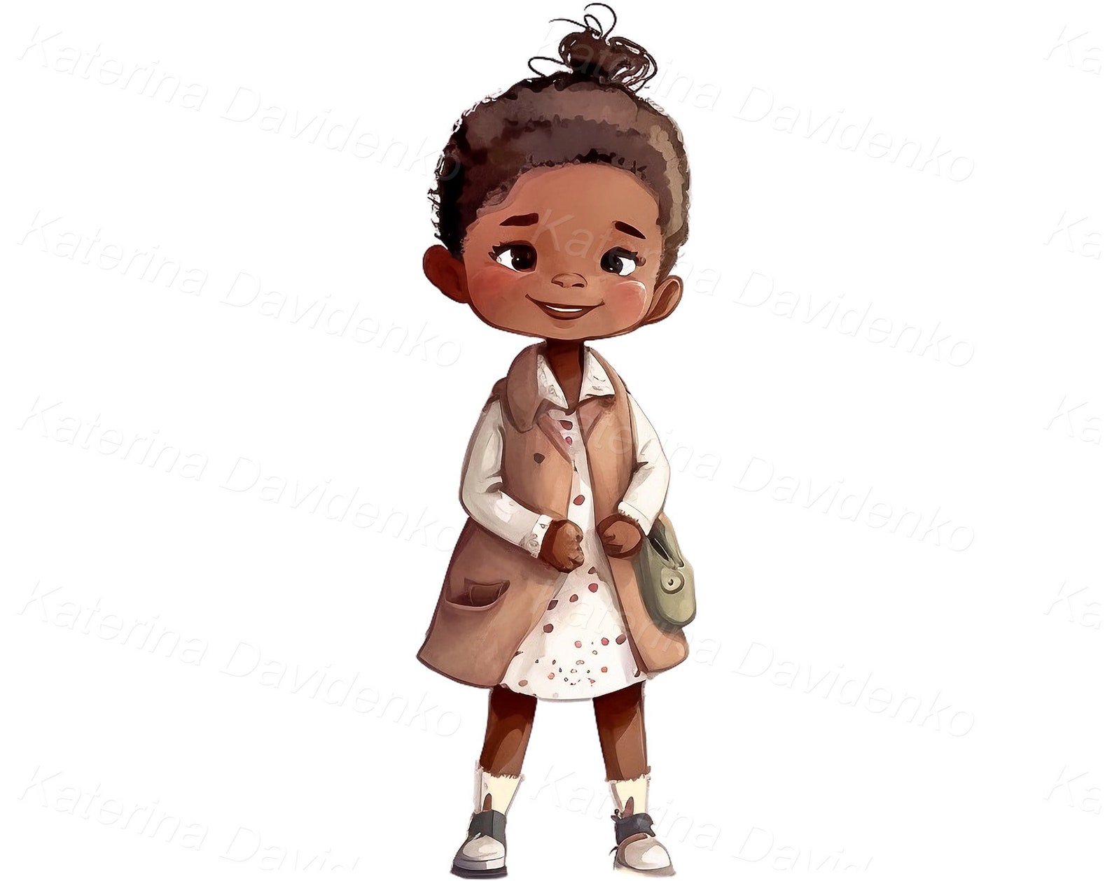 Smiling Cartoon Watercolor Little Kids in Spring Casual Clothes ...