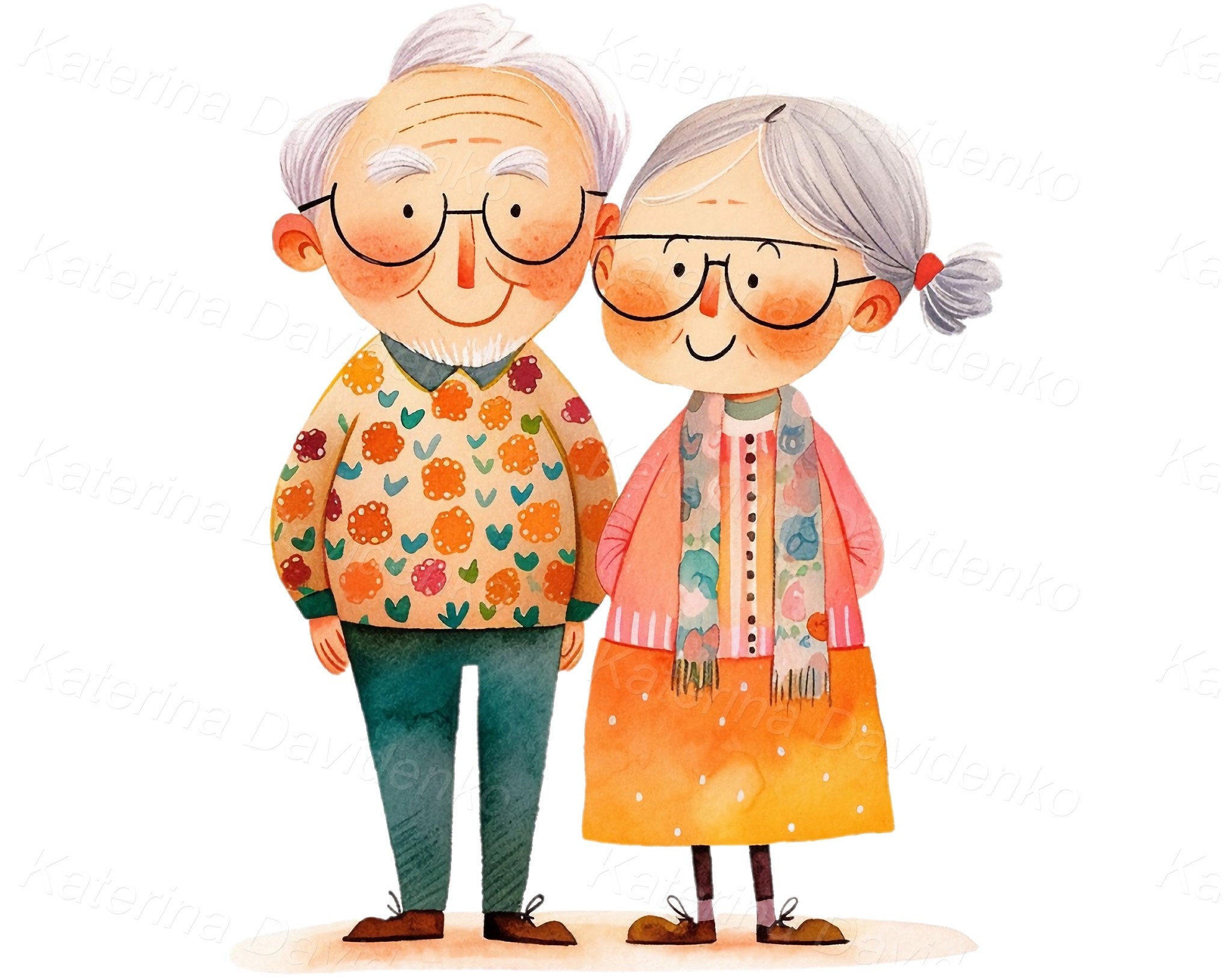Collection of Happy Elderly Couples. Cartoon Grandparents PNG Clipart ...