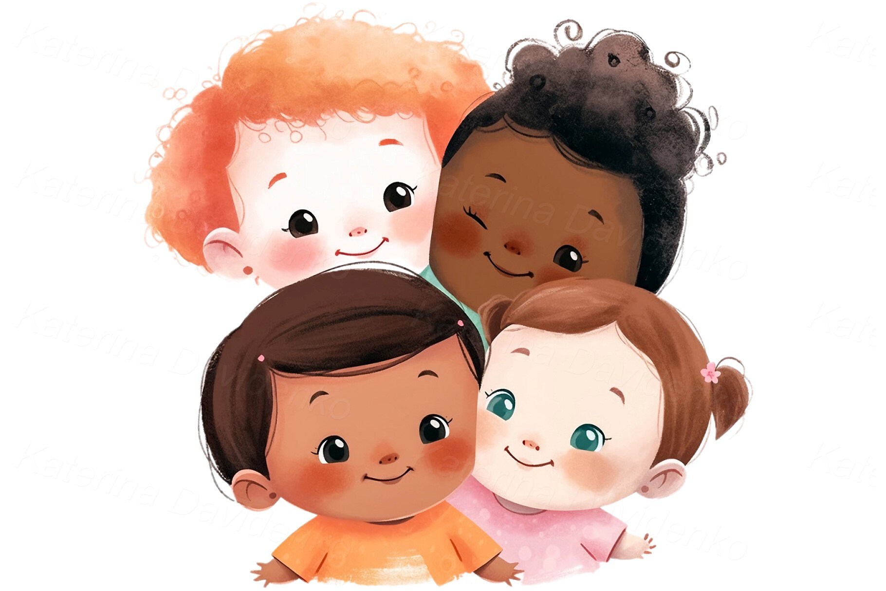 Collection of Groups of Smiling Little Children. Cartoon Multiethnic ...