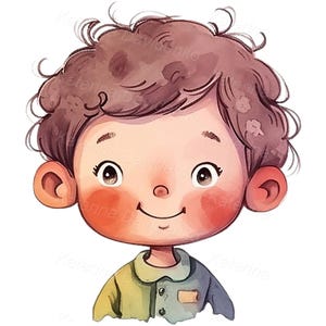 Collection of Watercolor Happy Cartoon Kids Faces PNG Clipart, Smiling ...