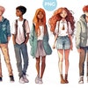 Cartoon Boys and Girls in Spring Casual Clothes Standing in a Row ...