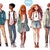 Cartoon Boys and Girls in Spring Casual Clothes Standing in a Row ...