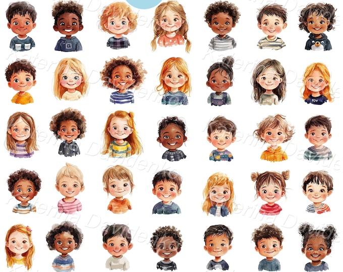 Cute Little Boy With Different Emotions, Watercolor PNG Clipart Set ...