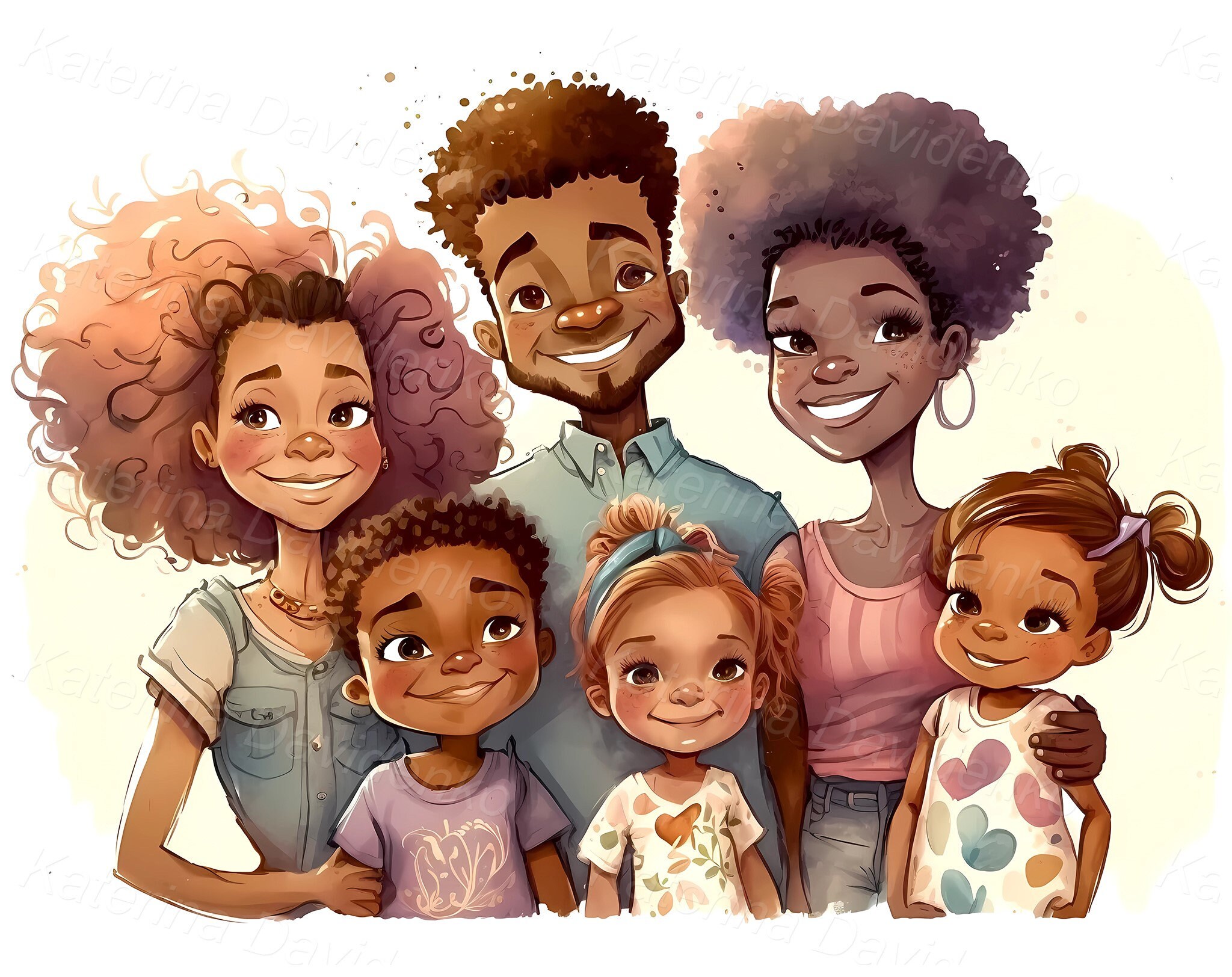 Set of Cartoon Happy Family Clipart. Portraits of Parents With Kids - Etsy
