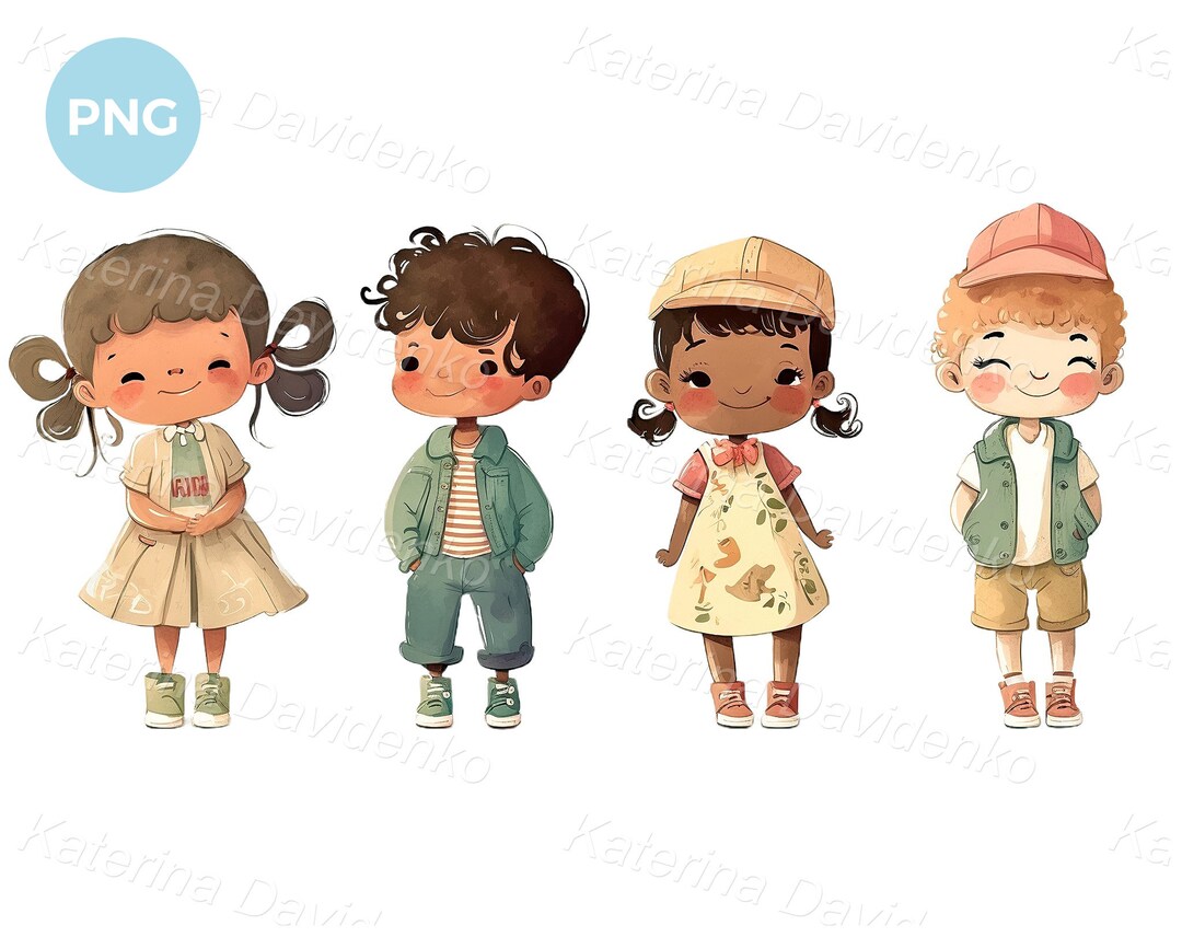 Smiling Little Cartoon Children of Different Nationalities Standing in ...