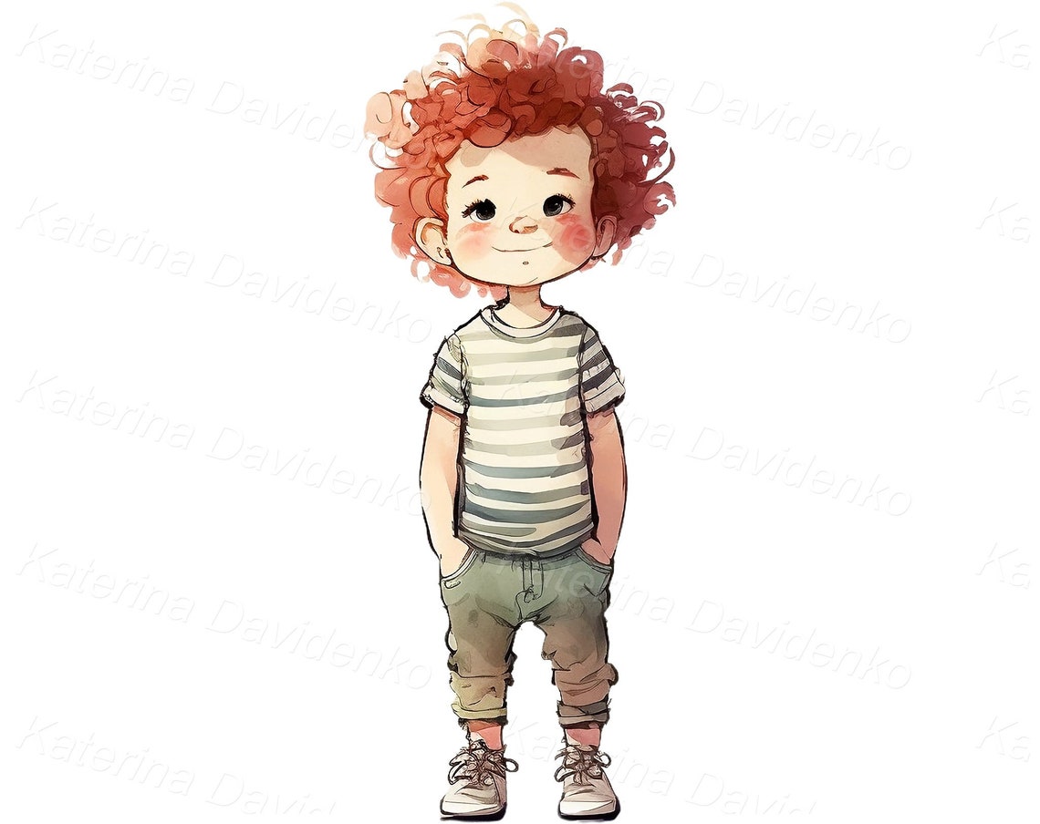 Cute Cartoon Kids With Different Hairstyles and Clothes Standing in a ...