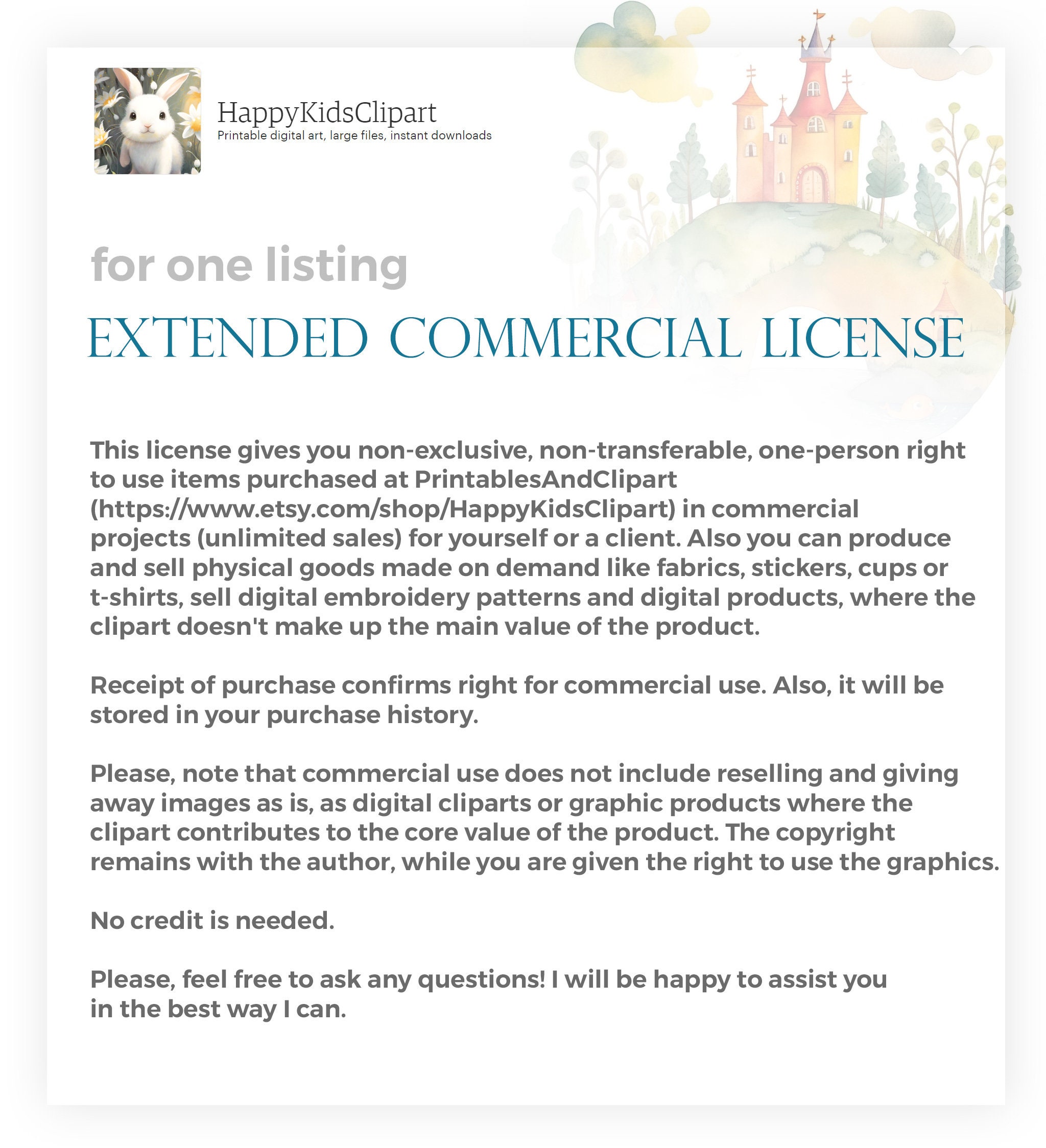 Extended Commercial License for One Listing - Etsy