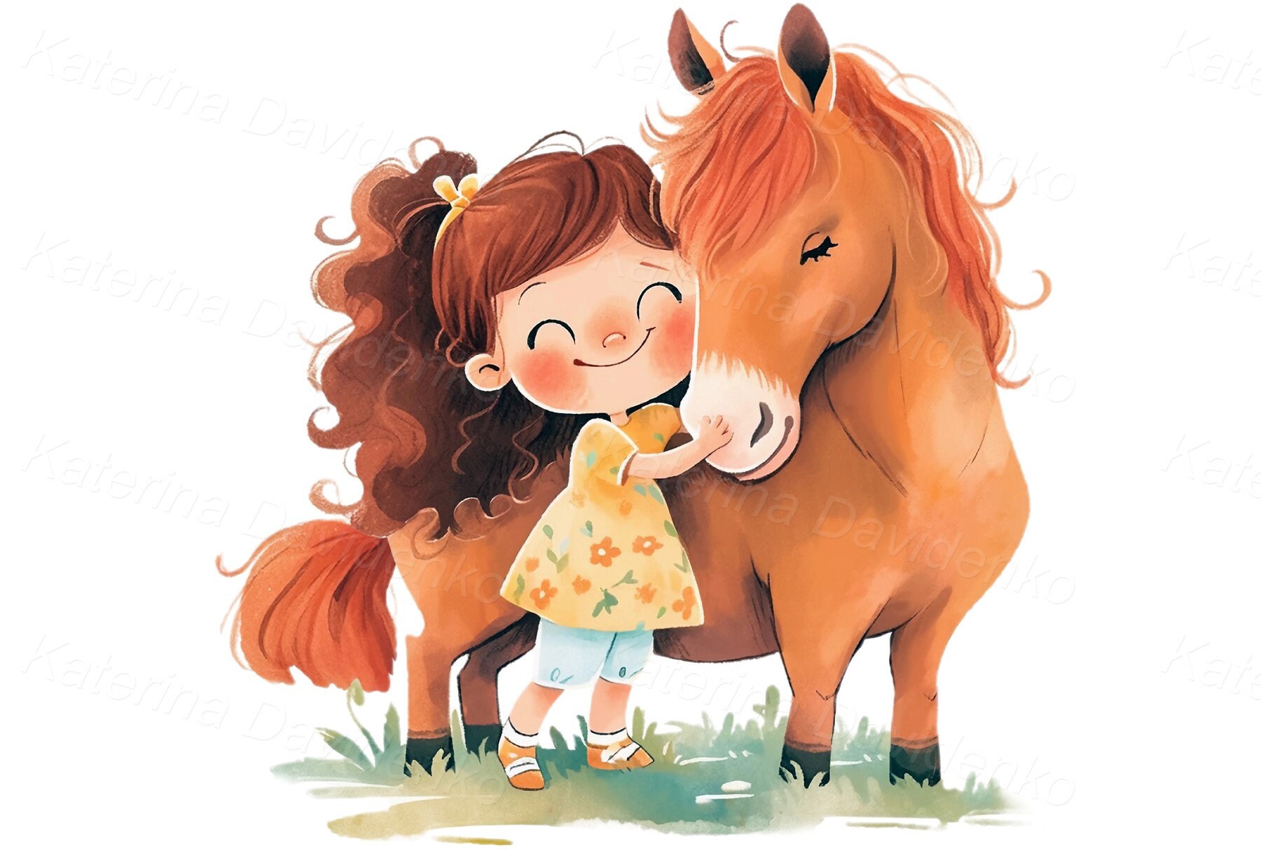 Cartoon Happy Children With Pets. Clipart Set. Cute Little Kids Hugging ...