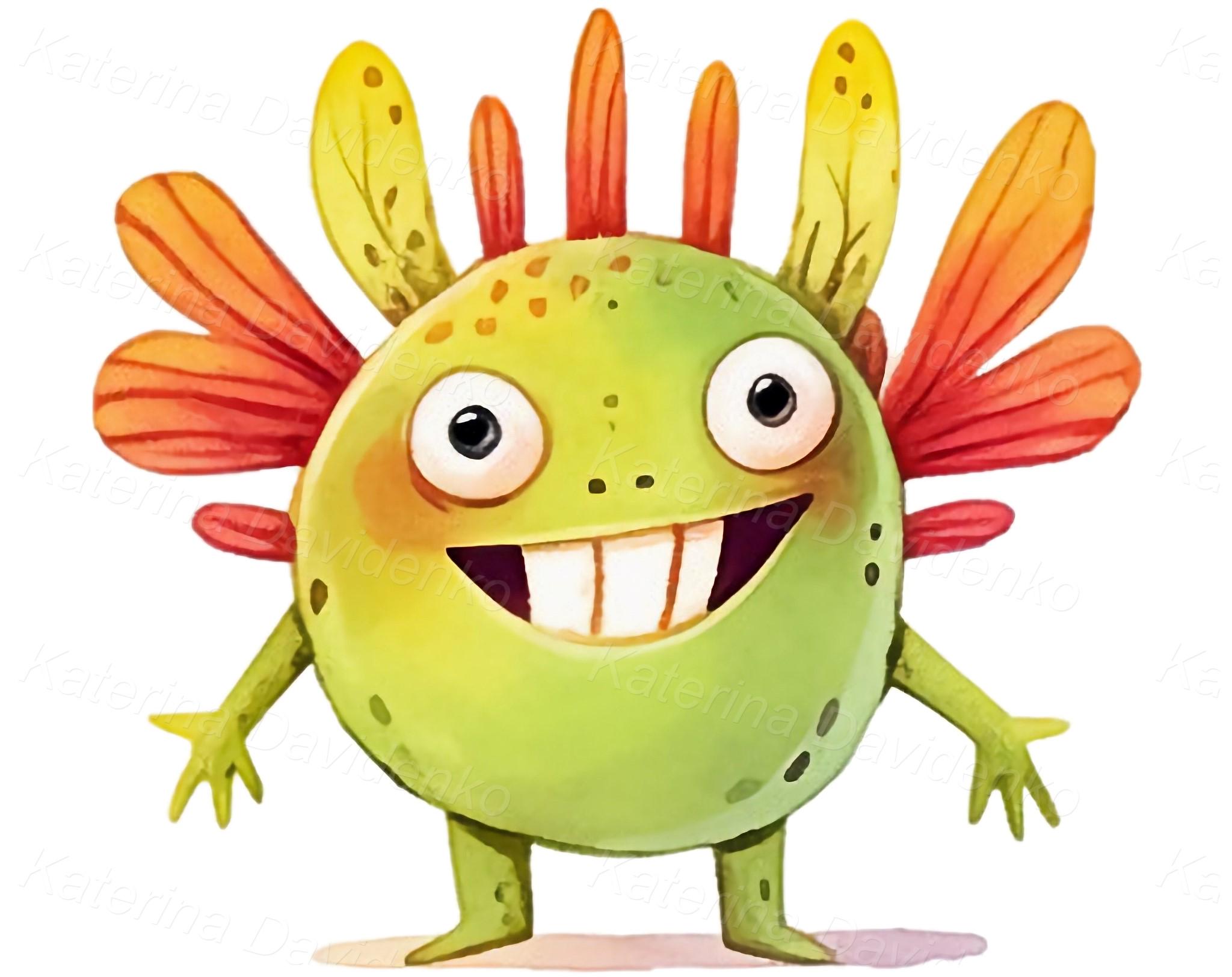 Cute Watercolor Monster Clipart Set, Funny Cartoon PNG (digital ...