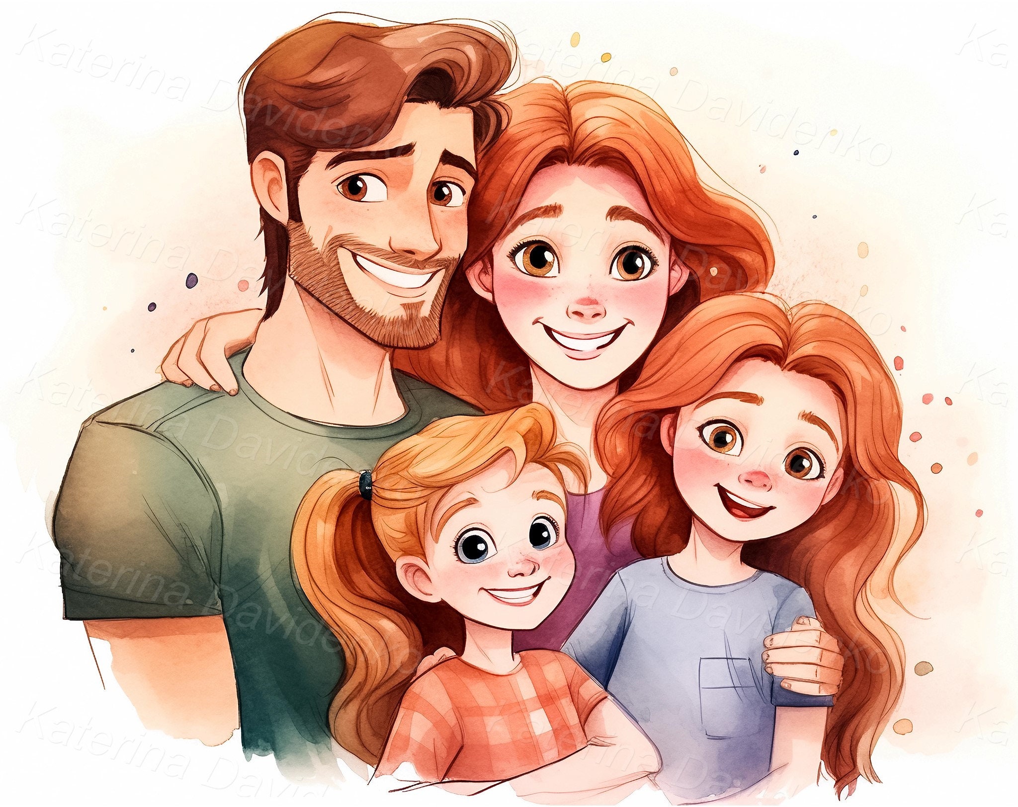 Collection of Cartoon Happy Family Portraits. Digital Download Watercolor JPEG Pictures Clipart ...
