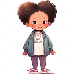 Set of Cartoon Multinational Schoolgirls With Backpacks. Cute Little ...