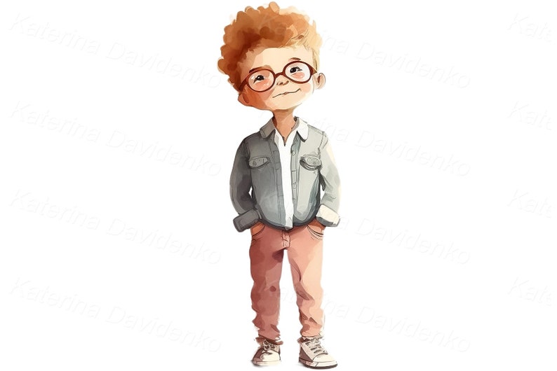 Cartoon Little Kids Standing in a Row, PNG Clipart, Watercolor Smiling ...