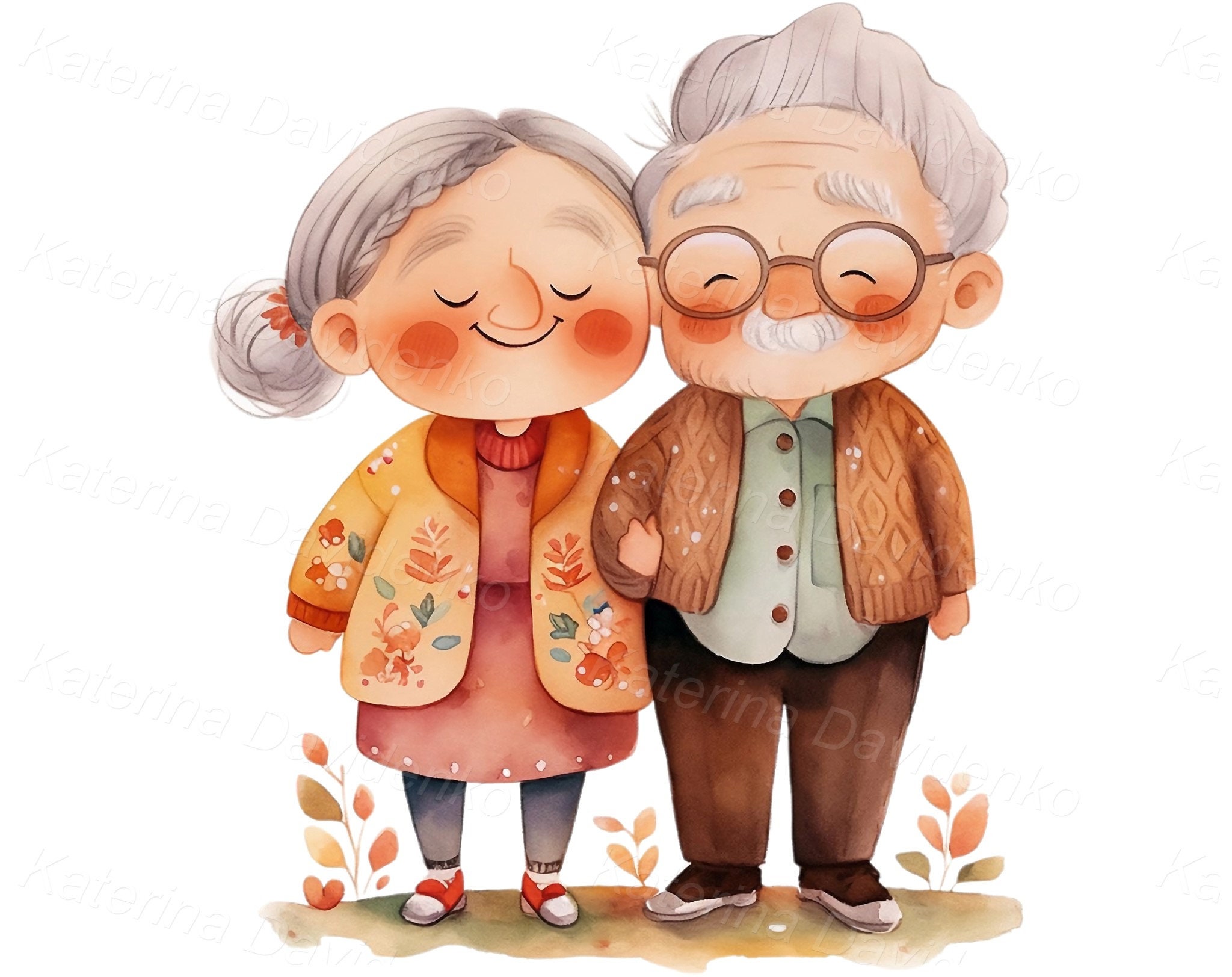Collection of Happy Elderly Couples. Cartoon Grandparents PNG Clipart ...