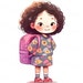 Set of Cartoon Multinational Schoolgirls With Backpacks. Cute Little ...