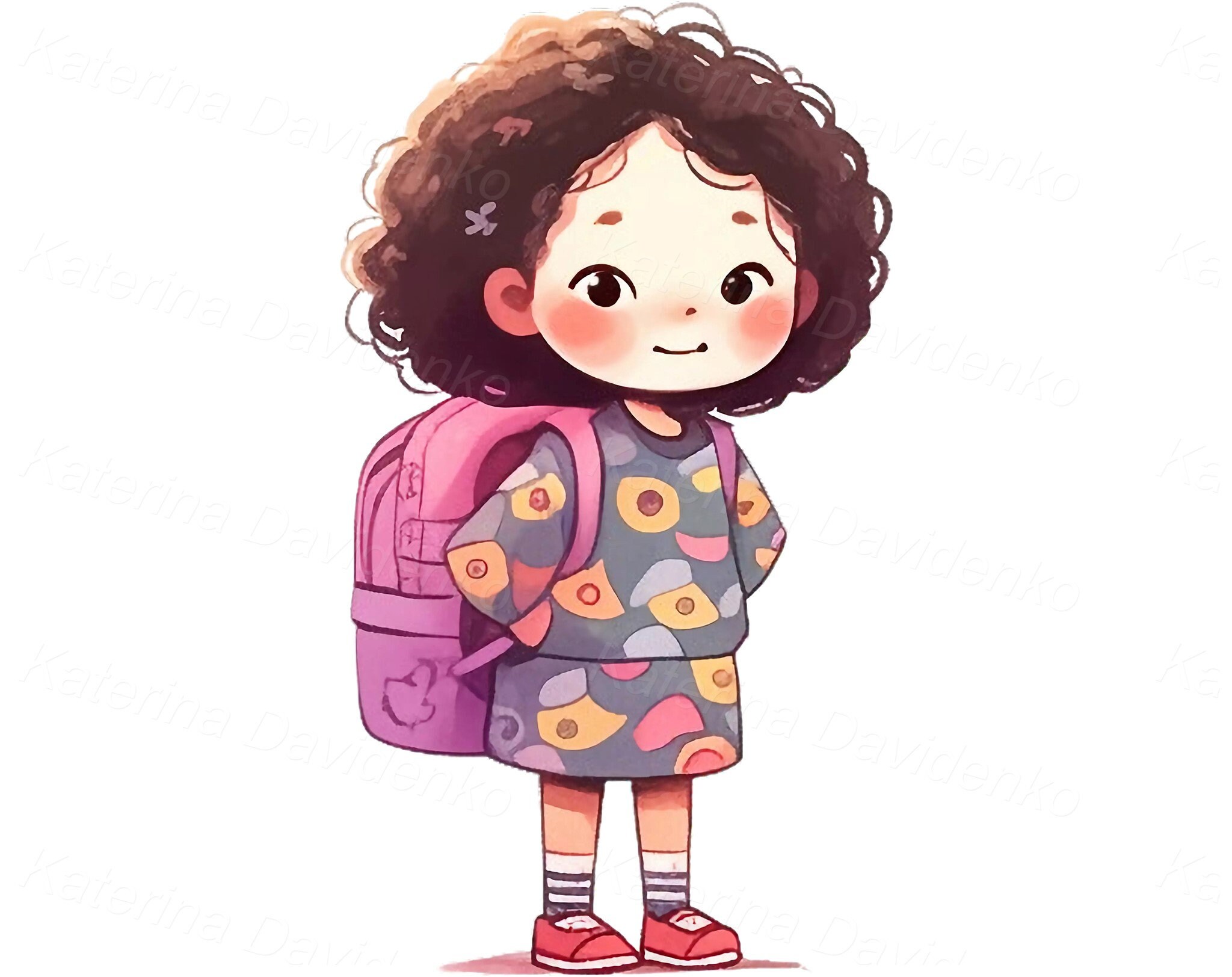 Set of Cartoon Multinational Schoolgirls With Backpacks. Cute Little ...