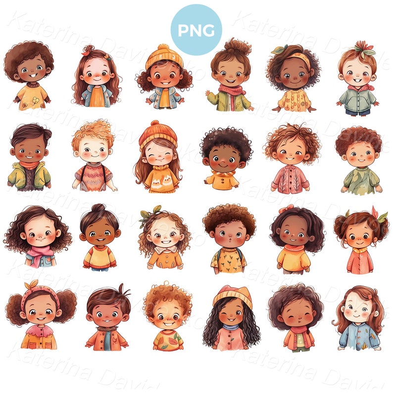 Cute Cartoon Kids Clipart Set Different Emotions Faces Children Clipart ...