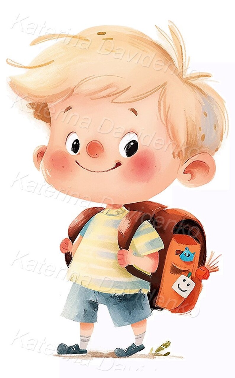 Cute Cartoon Boy Girl With School Backpacks Clipart Standing Schoolkids ...