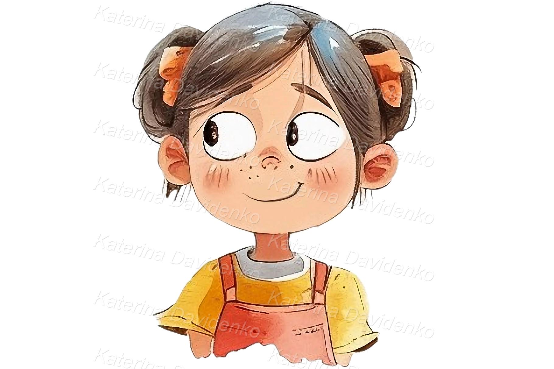 Kids Emotions PNG Clipart Set. Cartoon Little Girl With Different ...