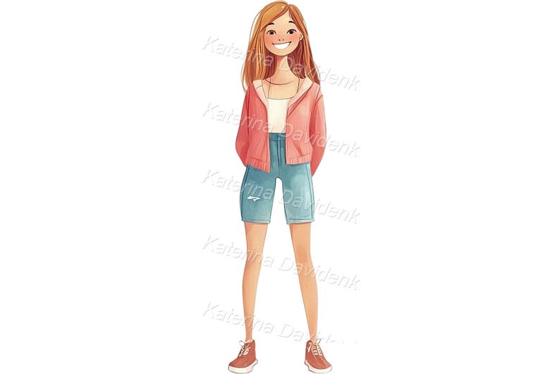 Cute Cartoon Teenager Girls Clipart Set, Isolated Characters, Teens PNG ...