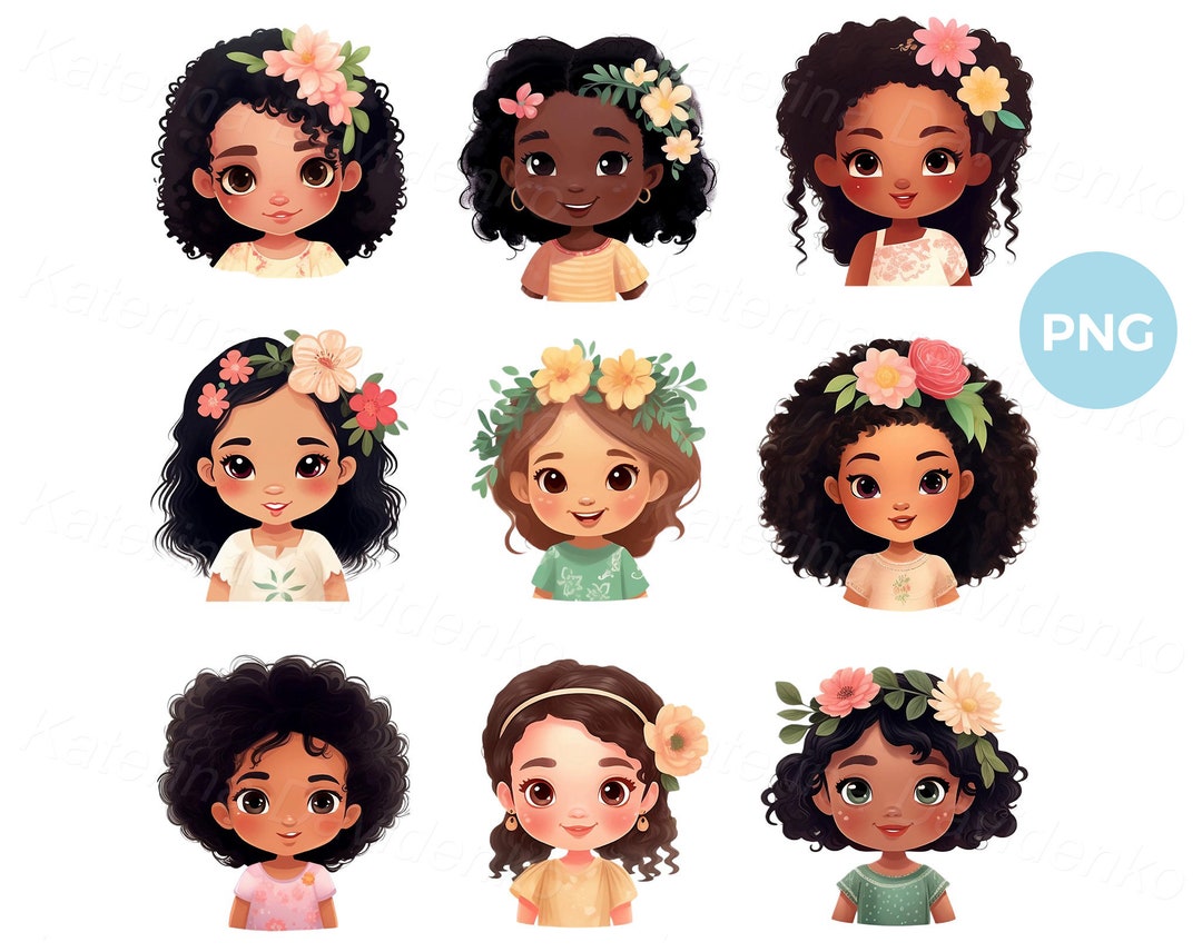 Set of Cartoon Smiling Little Girls Faces PNG Clipart, Funny Kids ...