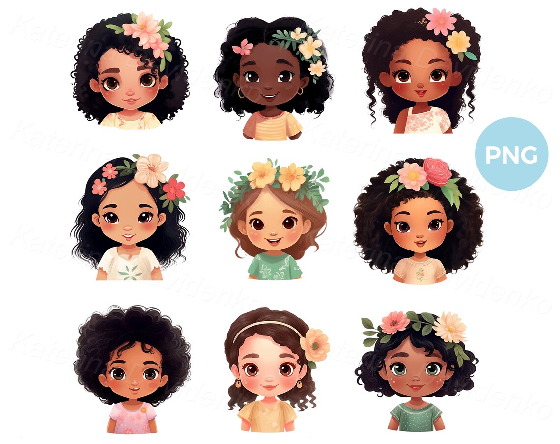 Set of Cartoon Smiling Little Girls Faces PNG Clipart, Funny Kids ...