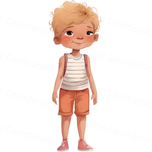 Cute Cartoon Little Children in Summer Clothes Standing in a Row Boys ...