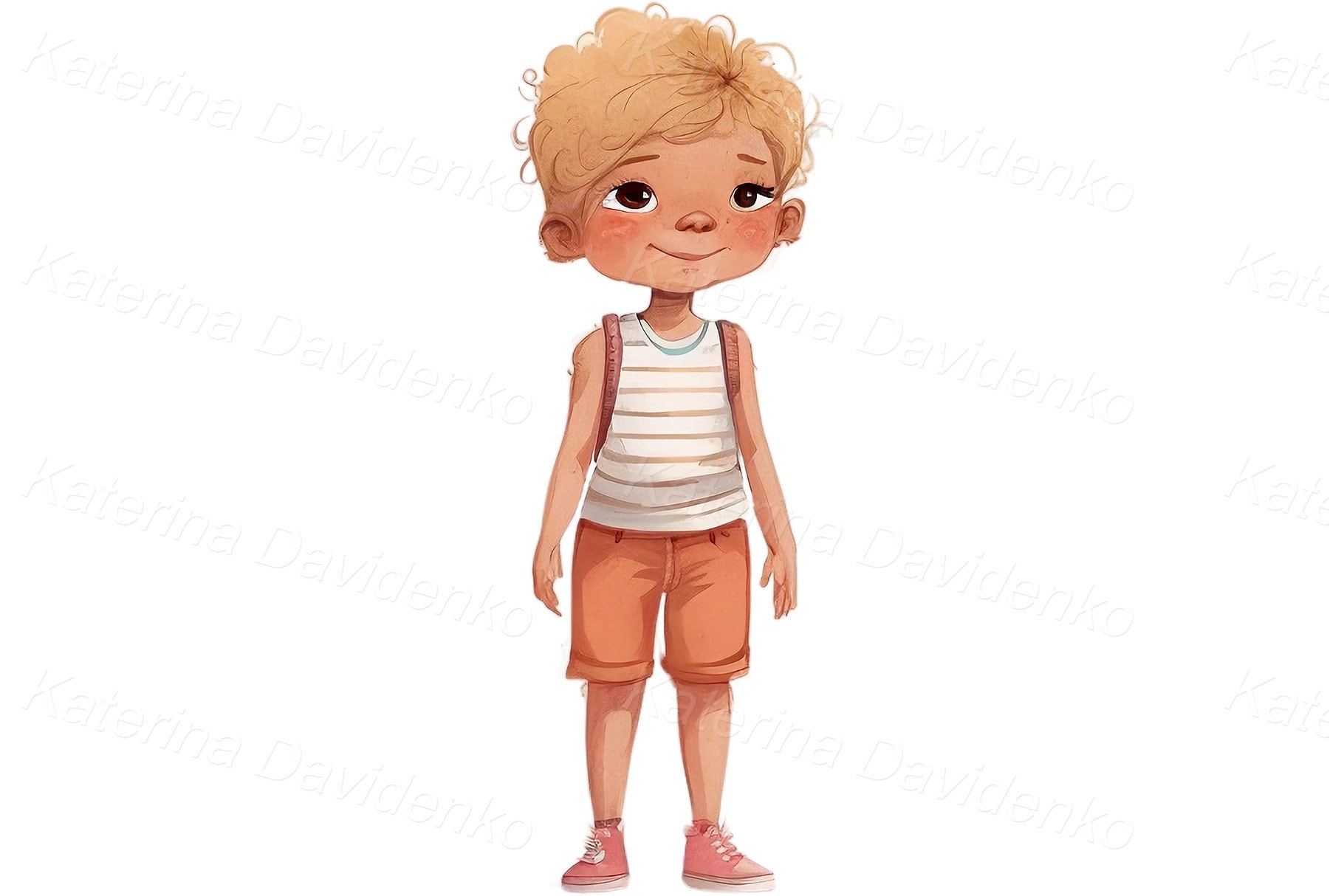 Cute Cartoon Little Children in Summer Clothes Standing in a Row Boys ...