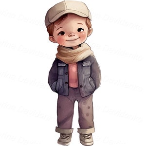 Set of Cute Cartoon Little Kids in Autumn Casual Clothes Standing in a ...