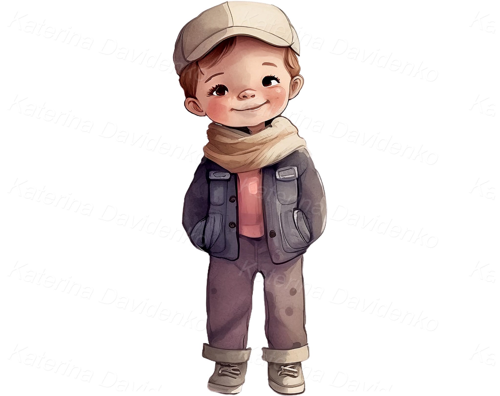 Set of Cute Cartoon Little Kids in Autumn Casual Clothes Standing in a ...