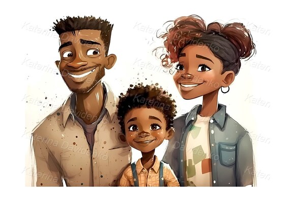 African American Cartoon Family