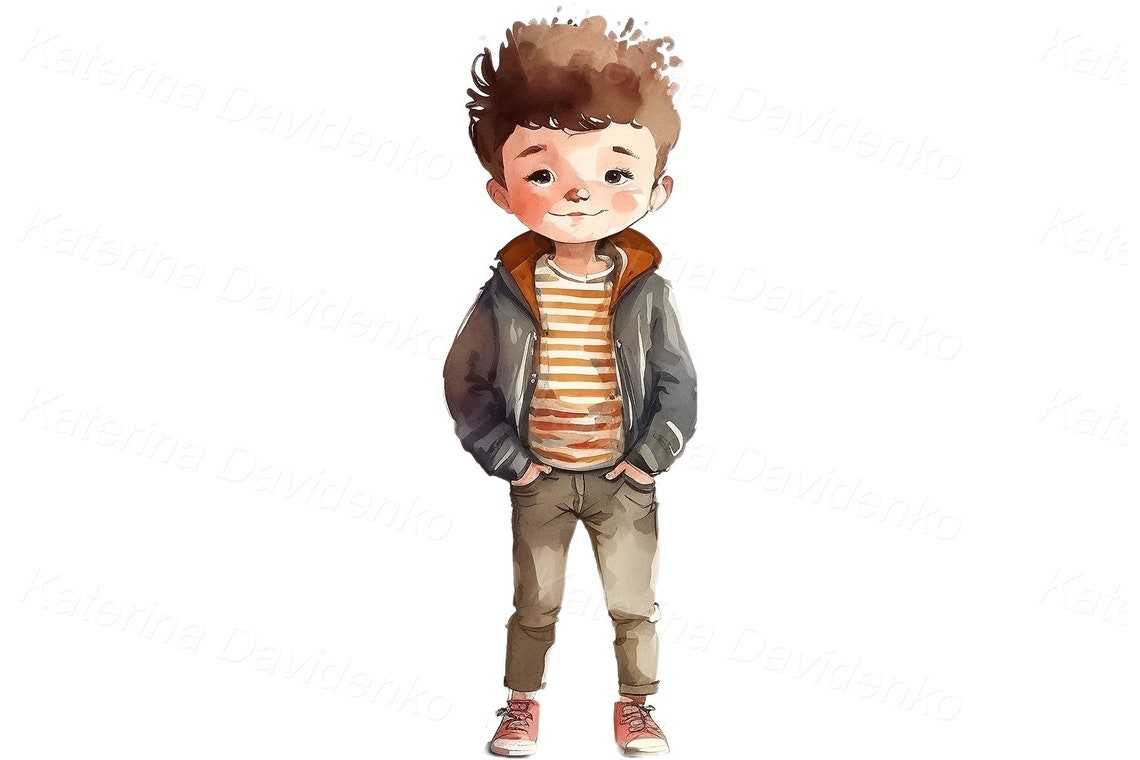 Cartoon Little Kids Standing in a Row, PNG Clipart, Watercolor Smiling ...