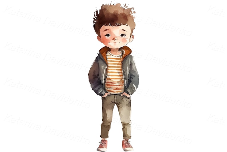 Cartoon Little Kids Standing in a Row, PNG Clipart, Watercolor Smiling ...