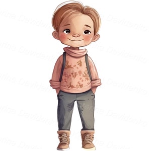 Smiling Cartoon Watercolor Little Kids in Spring Casual Clothes ...