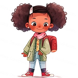 Happy Little School Girl Standing With Backpack PNG Clipart Isolated ...