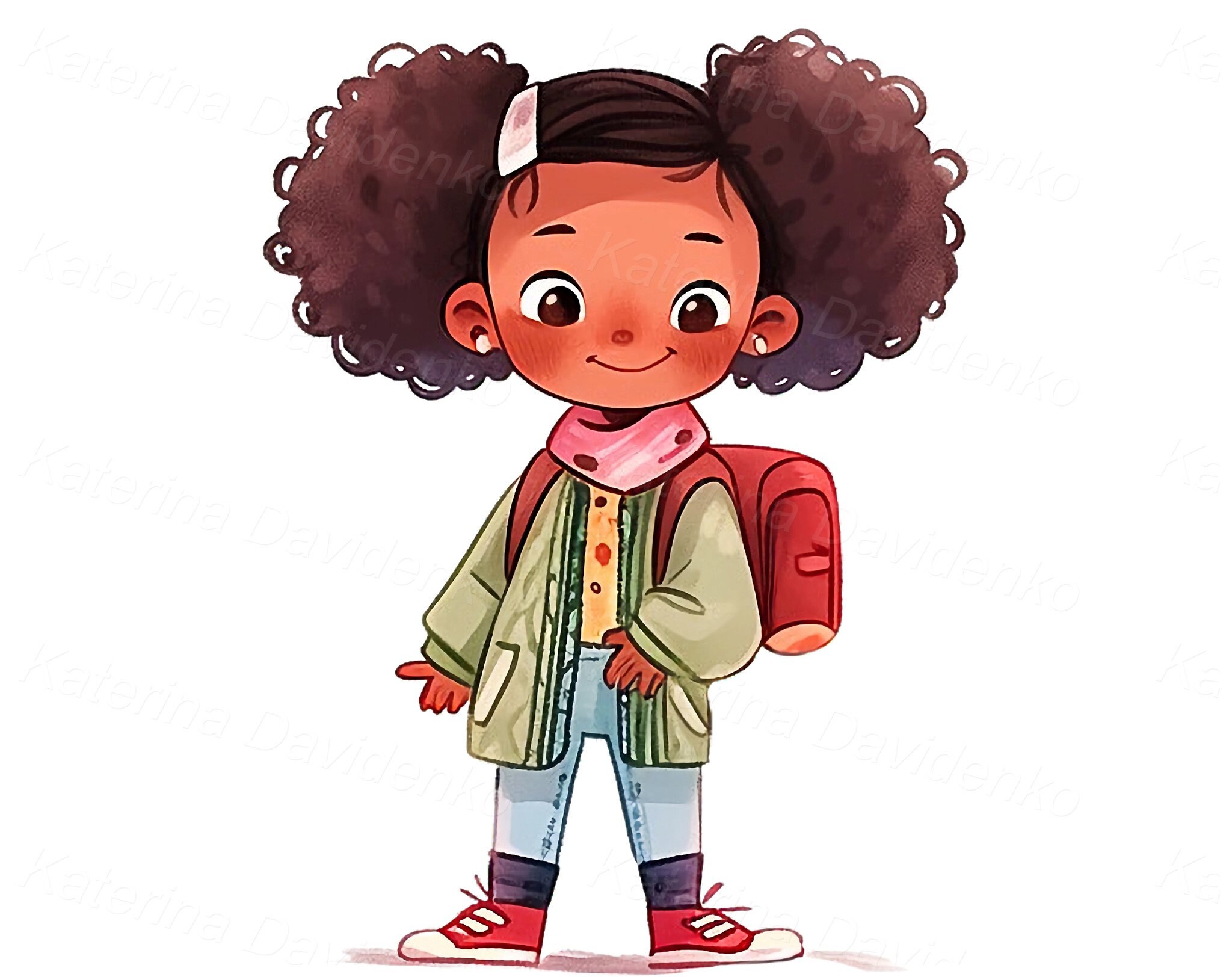 Happy Little School Girl Standing With Backpack PNG Clipart Isolated ...