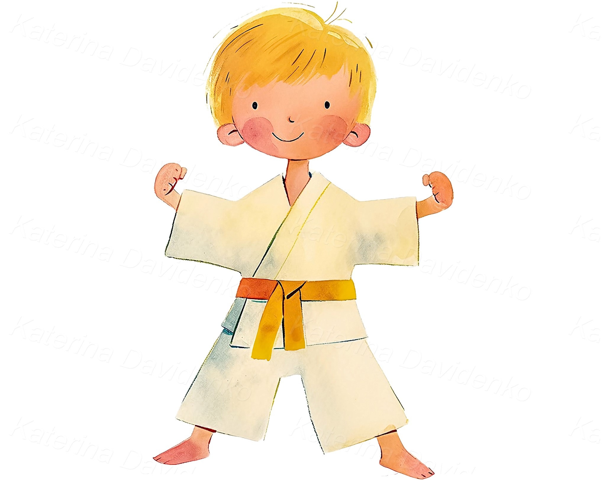Martial Arts. Cartoon Karate Boy in Yellow Kimono. Kid Kung Fu PNG ...