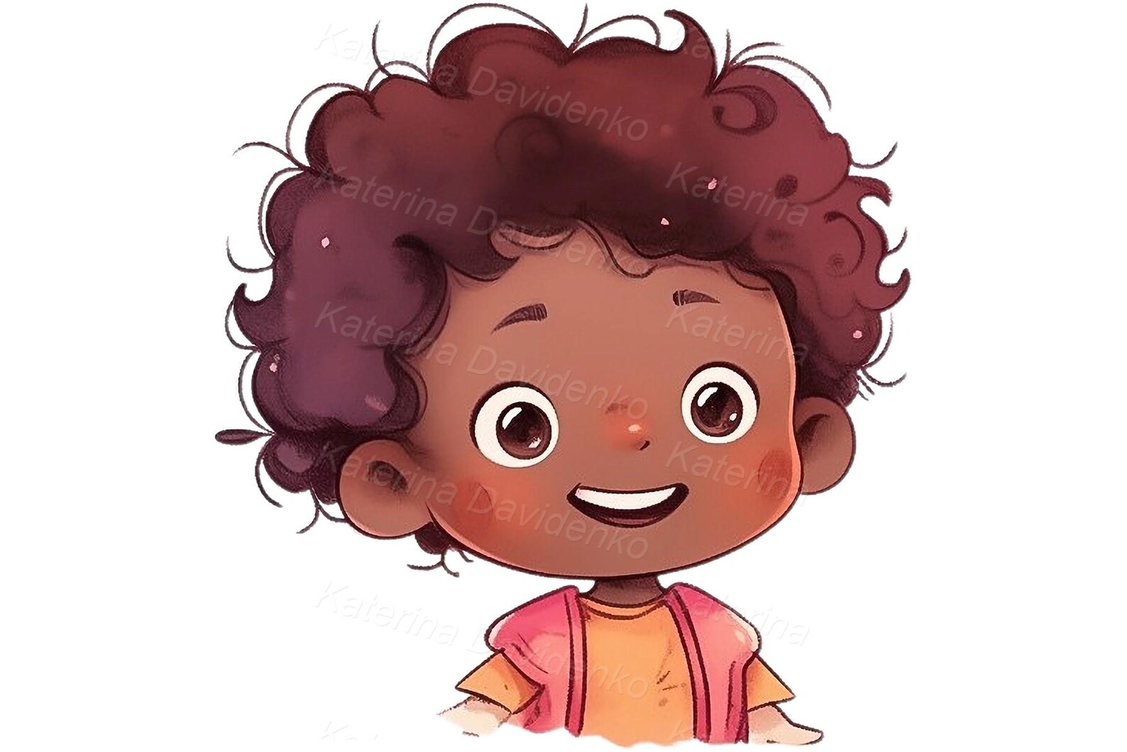 Collection of Watercolor Happy Cartoon Kids Faces PNG Clipart, Smiling ...