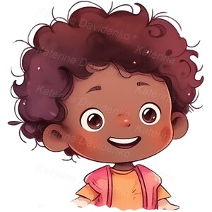 Collection of Watercolor Happy Cartoon Kids Faces PNG Clipart, Smiling ...