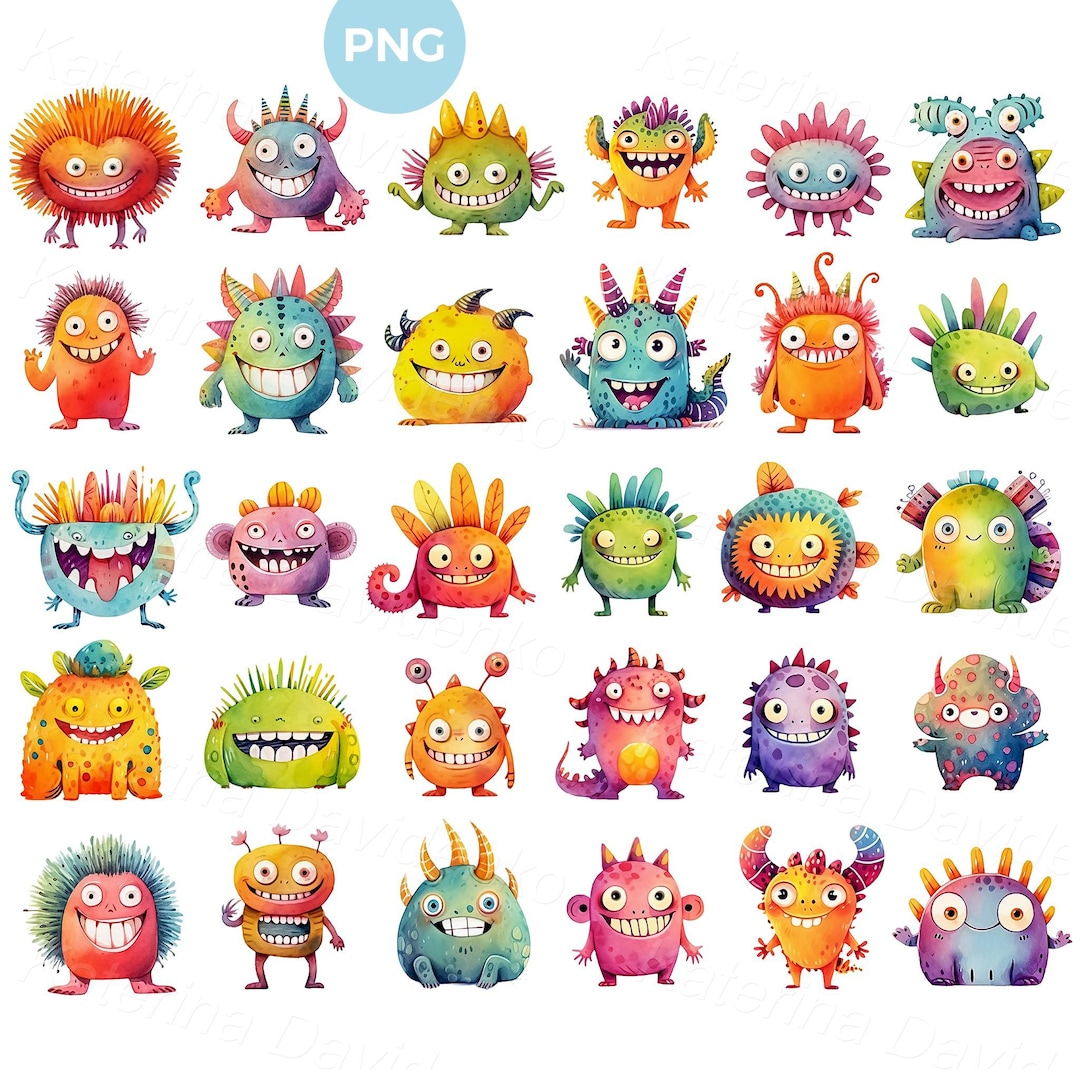 Colorful Cartoon Monsters Clipart Set. Friendly Fantasy Creatures ...