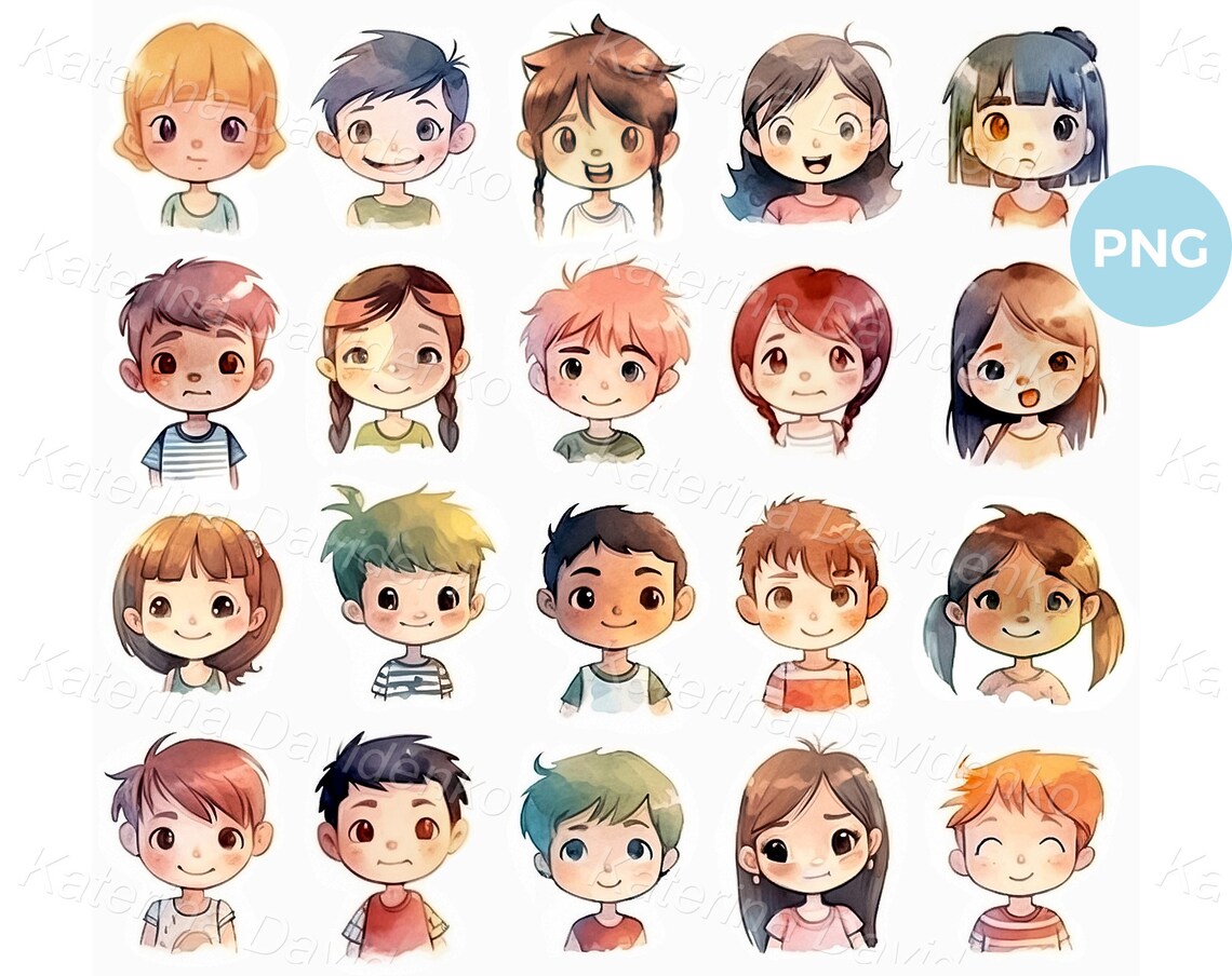 Cartoon Kids Faces PNG Clipart, Different Emotions, Cute Little ...