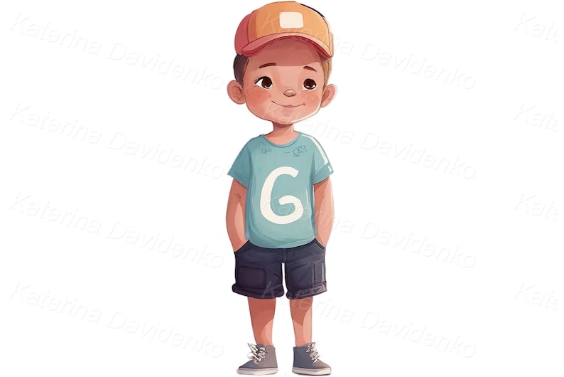 Cute Cartoon Little Children in Summer Clothes Standing in a Row Boys ...